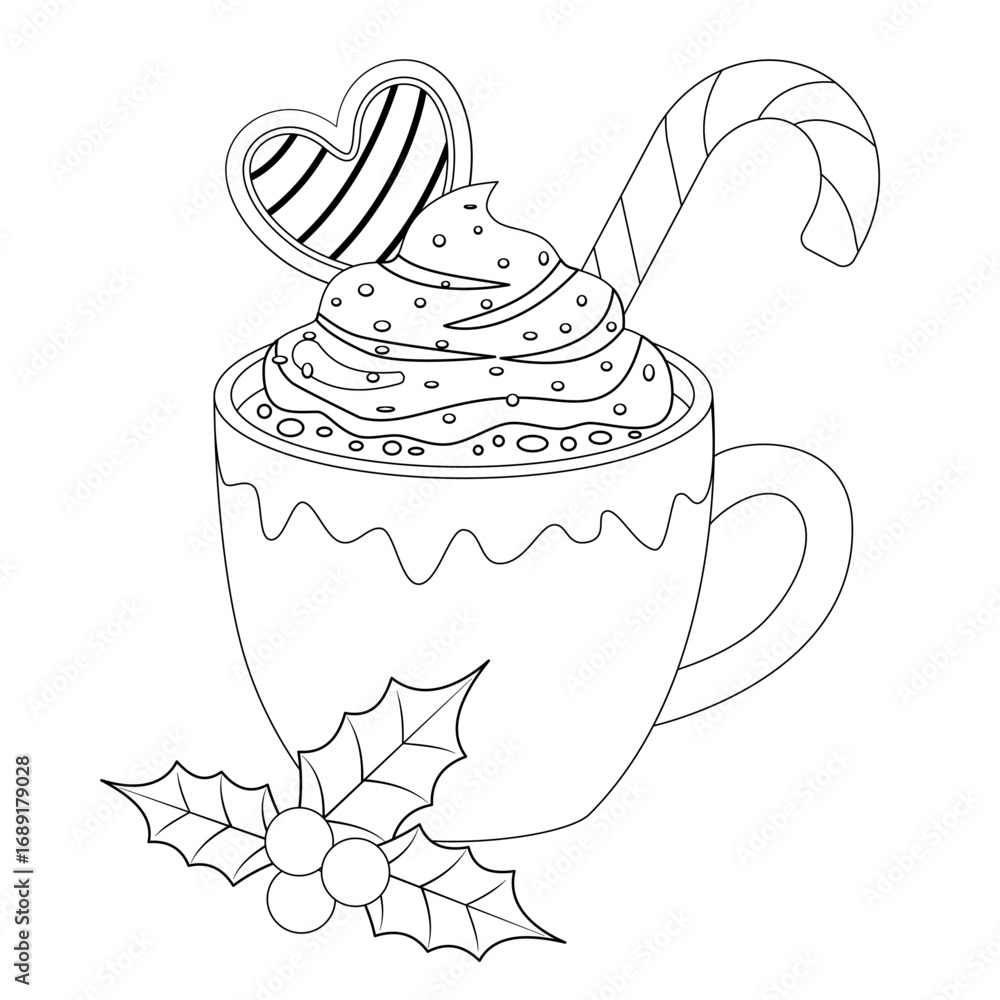 Christmas Hot Chocolate Mug Coloring Page for Kids Stock Vector | Adobe ...