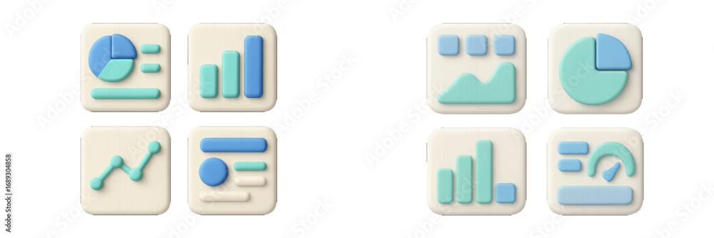 3D data analytics icon set with chart and graph symbols for business ...