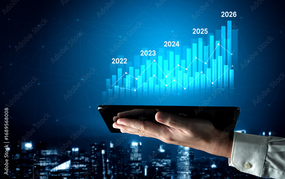 Business bar chart and line graph showing yearly business growth from ...