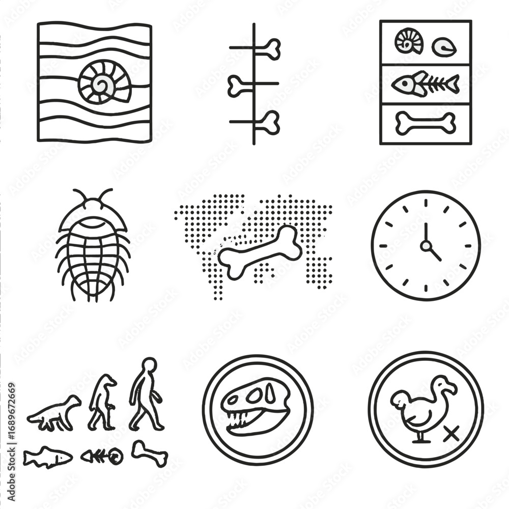 Image vectorielle Stock Fossil Timeline Icons. Line style icons of ...
