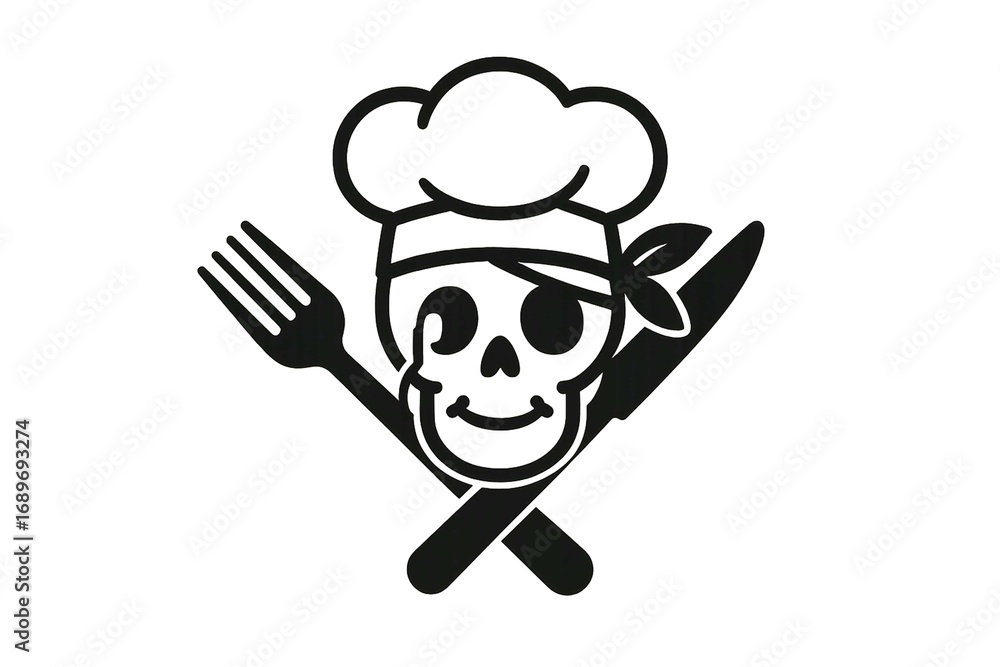 Ilustración de Stock Skull chef illustration with crossed fork and ...