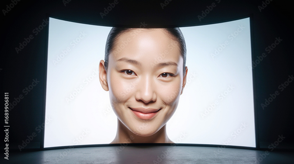 human face on a curved futuristic oled screen Stock Photo | Adobe Stock