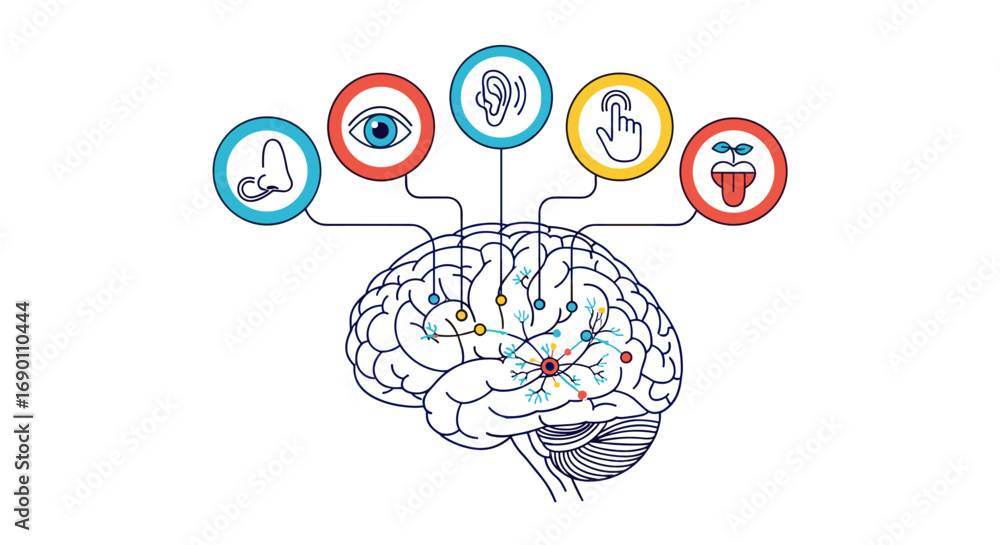 Stock-Vektorgrafik „Understanding the human brain and its five senses ...