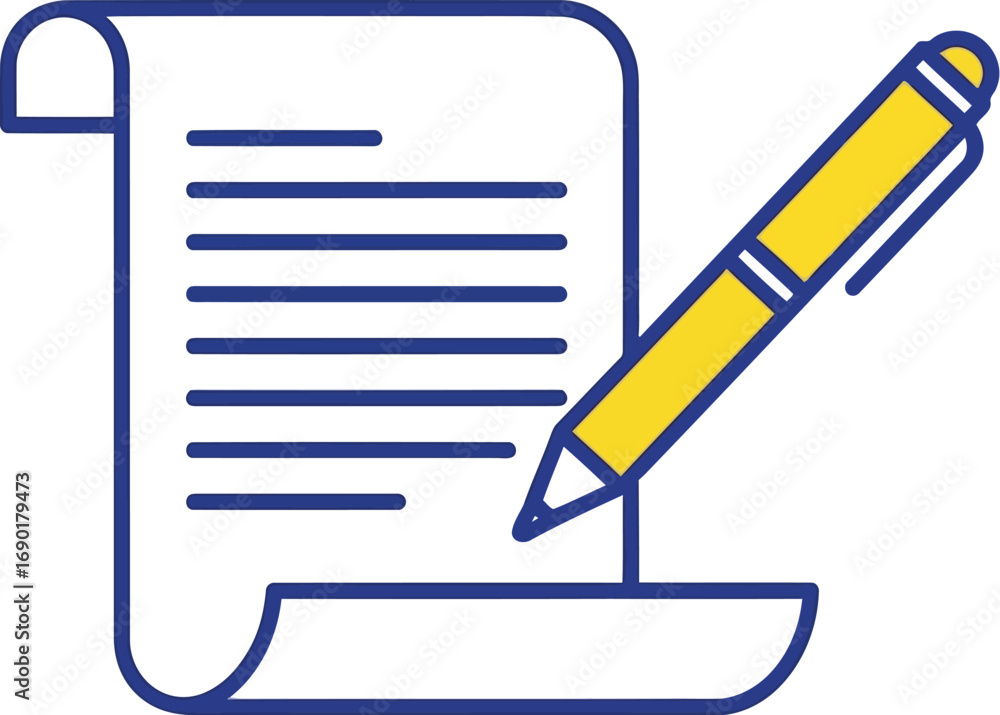 Vector vector art of stylized icon of a document with lines and a pen ...