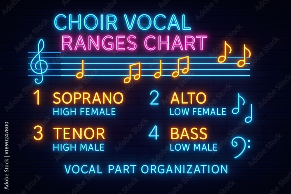 Neon Choir Range Chart with Glowing Vocal Ranges for Music Education Stock Photo | Adobe Stock