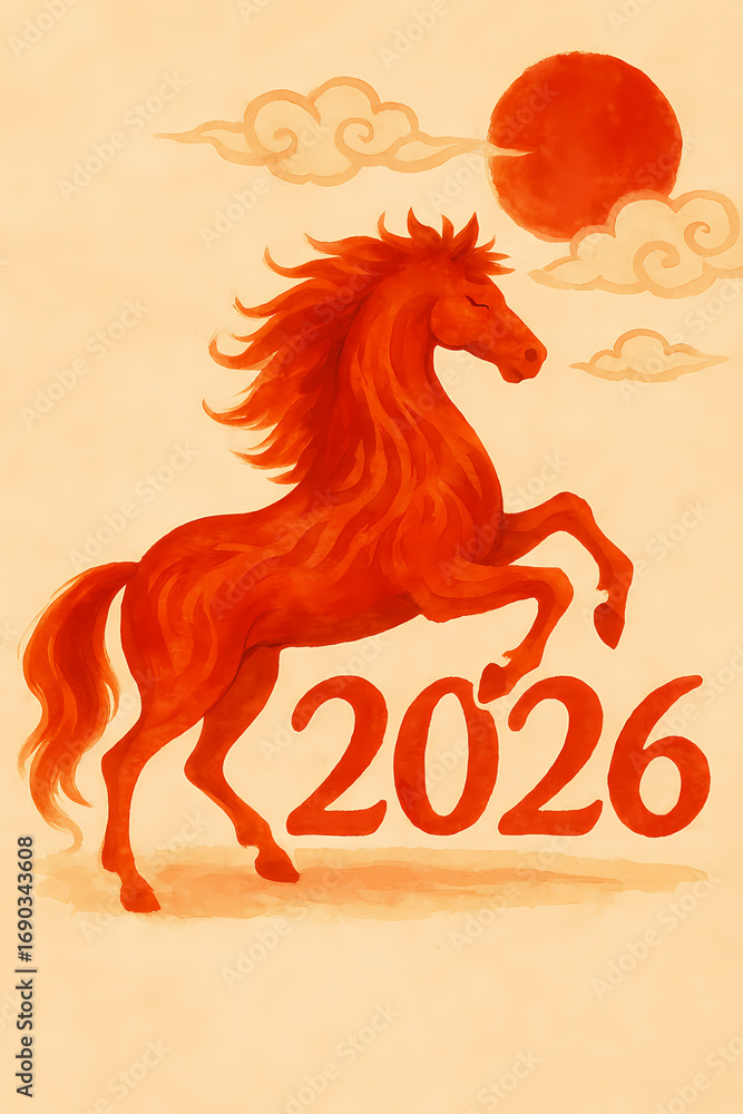 red fire horse 2026- chinese zodiac new year illustration Stock ...