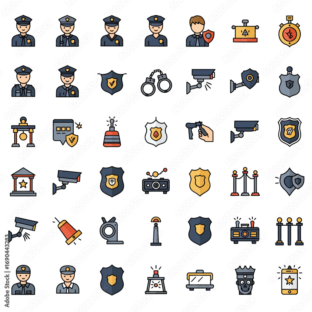 Collection of various police-related icons, including officers ...