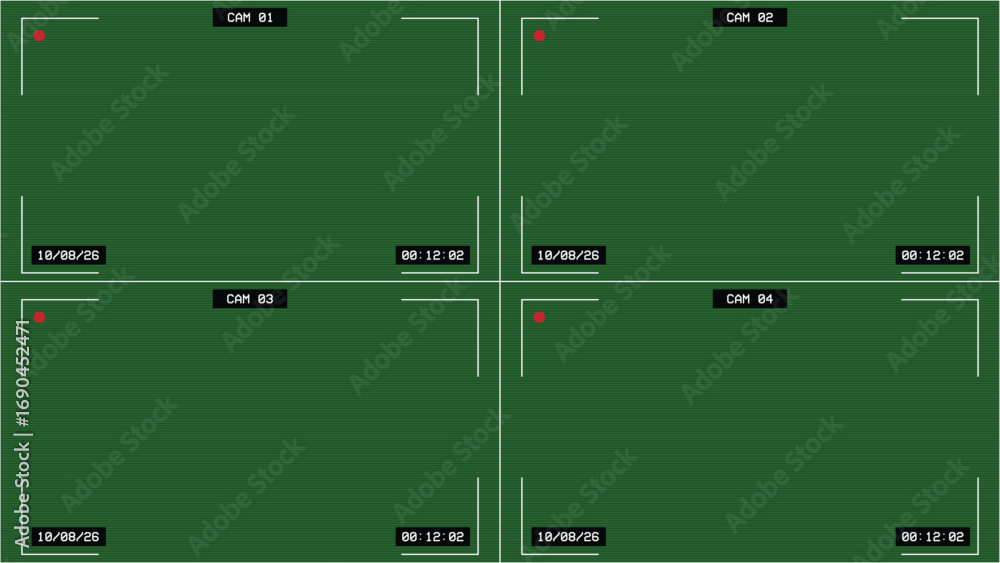 Night vision green CCTV set of four display on screen. 16:9 format ...