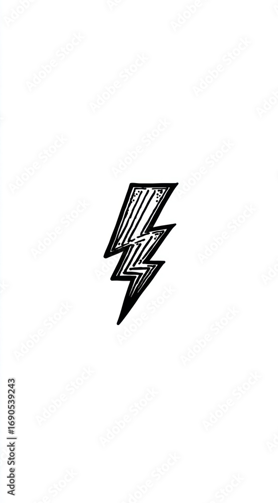 Stylized lightning bolt, rendered with dense parallel lines to create ...