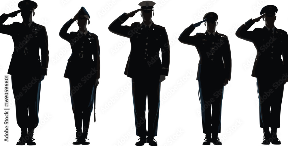 Military soldiers saluting silhouette, honor and respect, army tribute ...