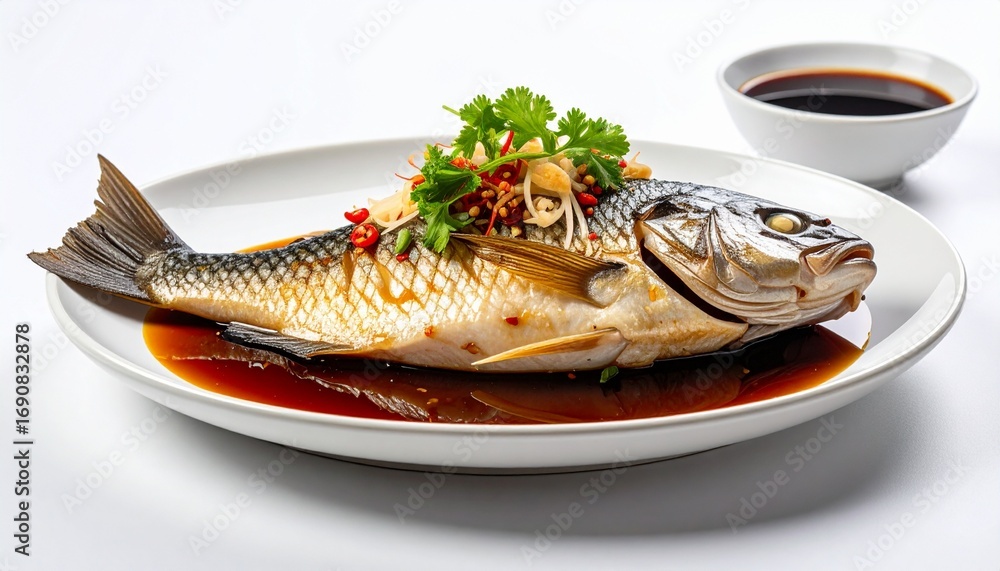 Steamed Fish with Ginger and Scallions A Culinary Delight Stock Photo ...