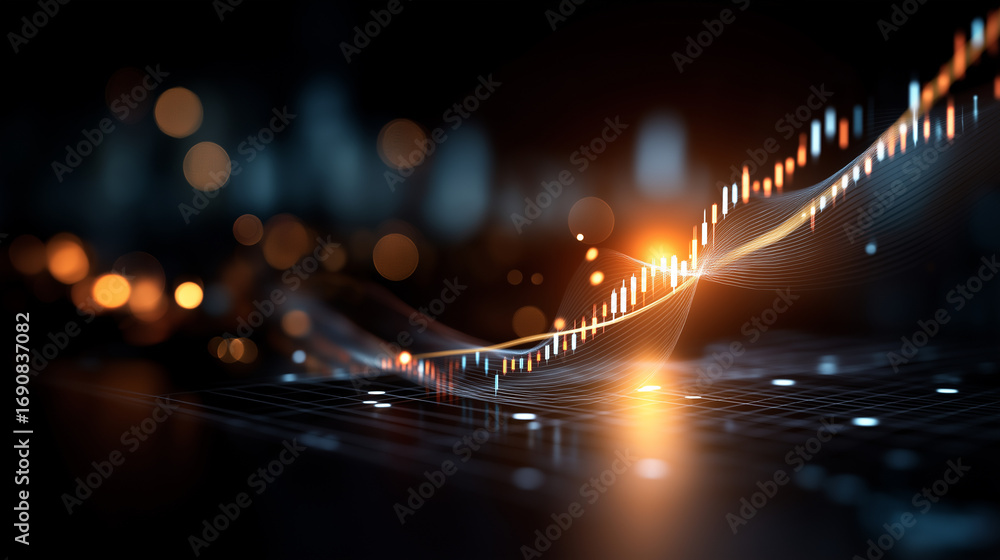 A futuristic financial trading board glowing with interactive graphs algorithms calculating in ...