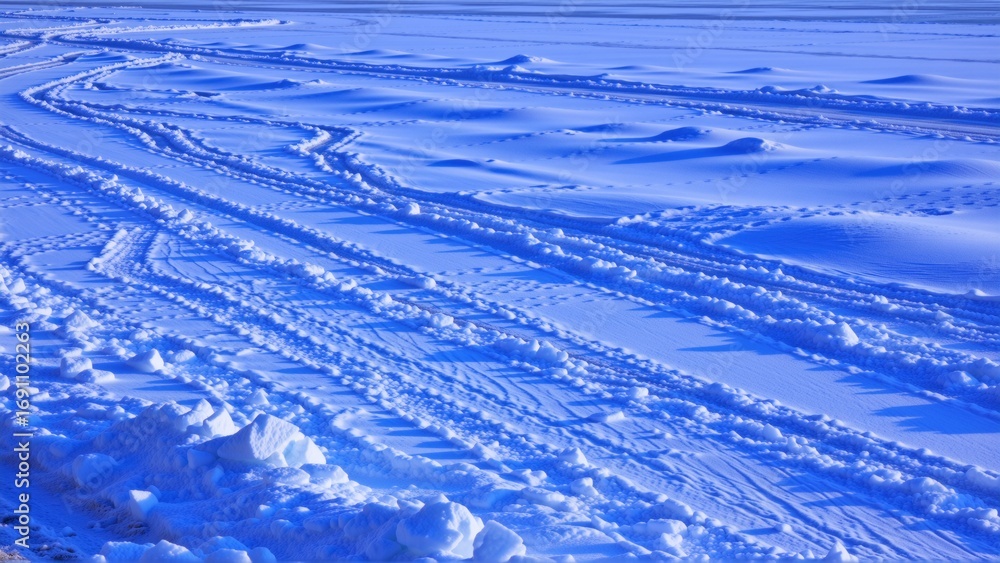landscape photograph snowy landscape sky deep blue color ground covered ...