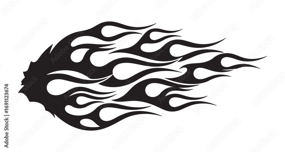 Dynamic black flame shape with energetic streaks for graphic design and ...