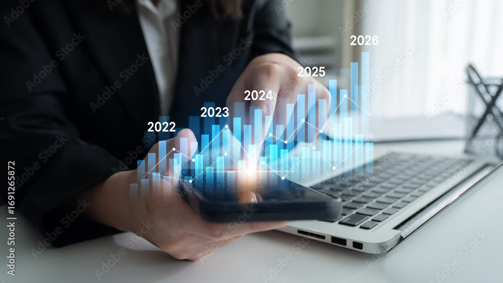 Business bar chart and line graph showing yearly business growth from ...