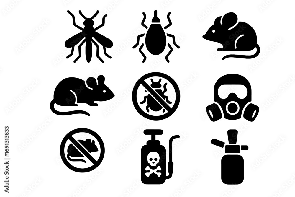 Image vectorielle Stock Pest control solid icon set. Bugs, insects ...
