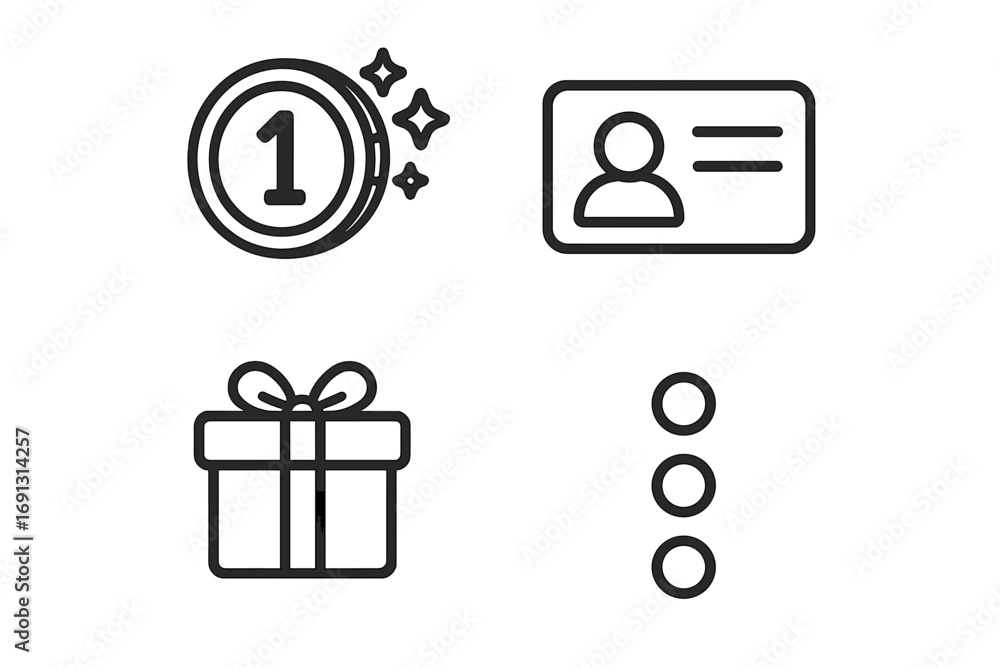 Rewards program vector icon set. Minimalist line art signs. Loyalty ...