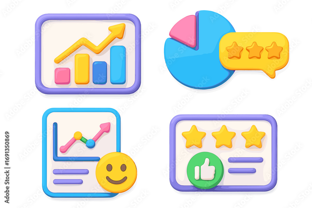 3D analytics icon set for business data visualization and customer ...