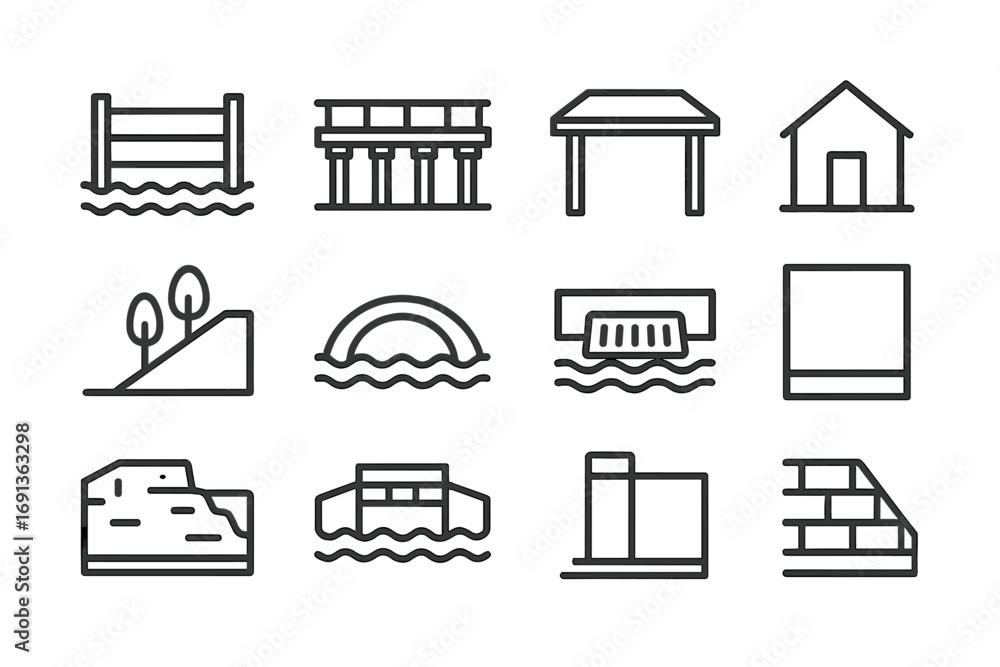 Resilient Urban Design Icons. Outline icon set of resilient urban ...