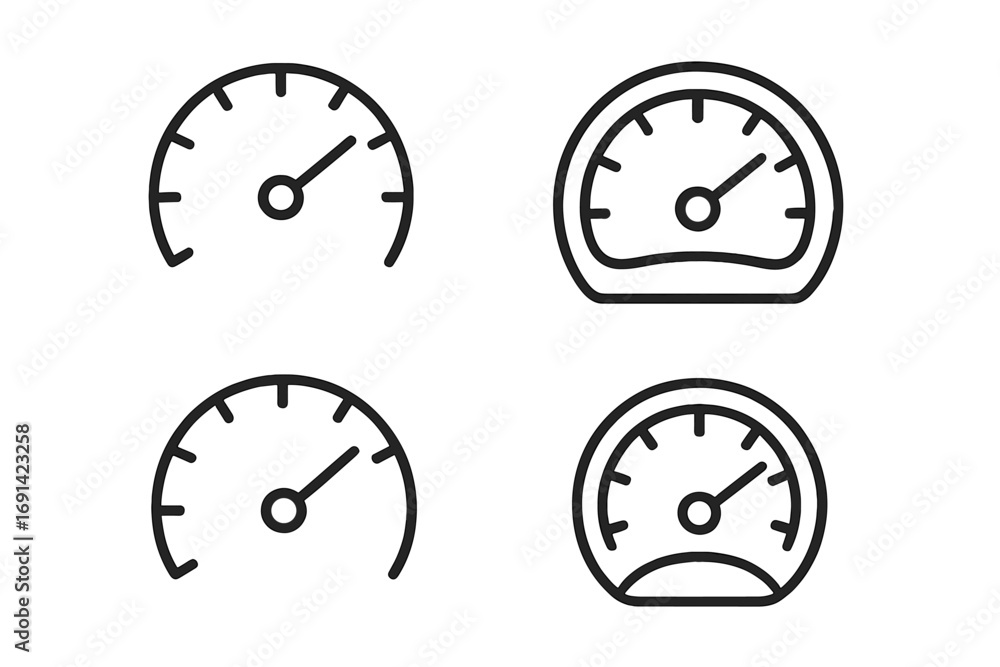 Thin line speedometer icon set, outline dashboard gauge symbols, vector ...