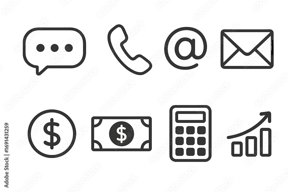 Stock-Vektorgrafik „Business and finance icon set. Communication ...