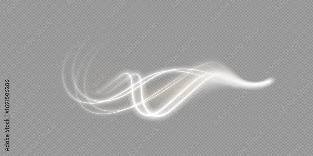White shiny sparks of spiral wave. Curved bright speed line swirls ...
