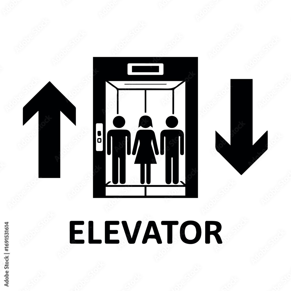 Elevator up down symbol sign for building transportation access with ...