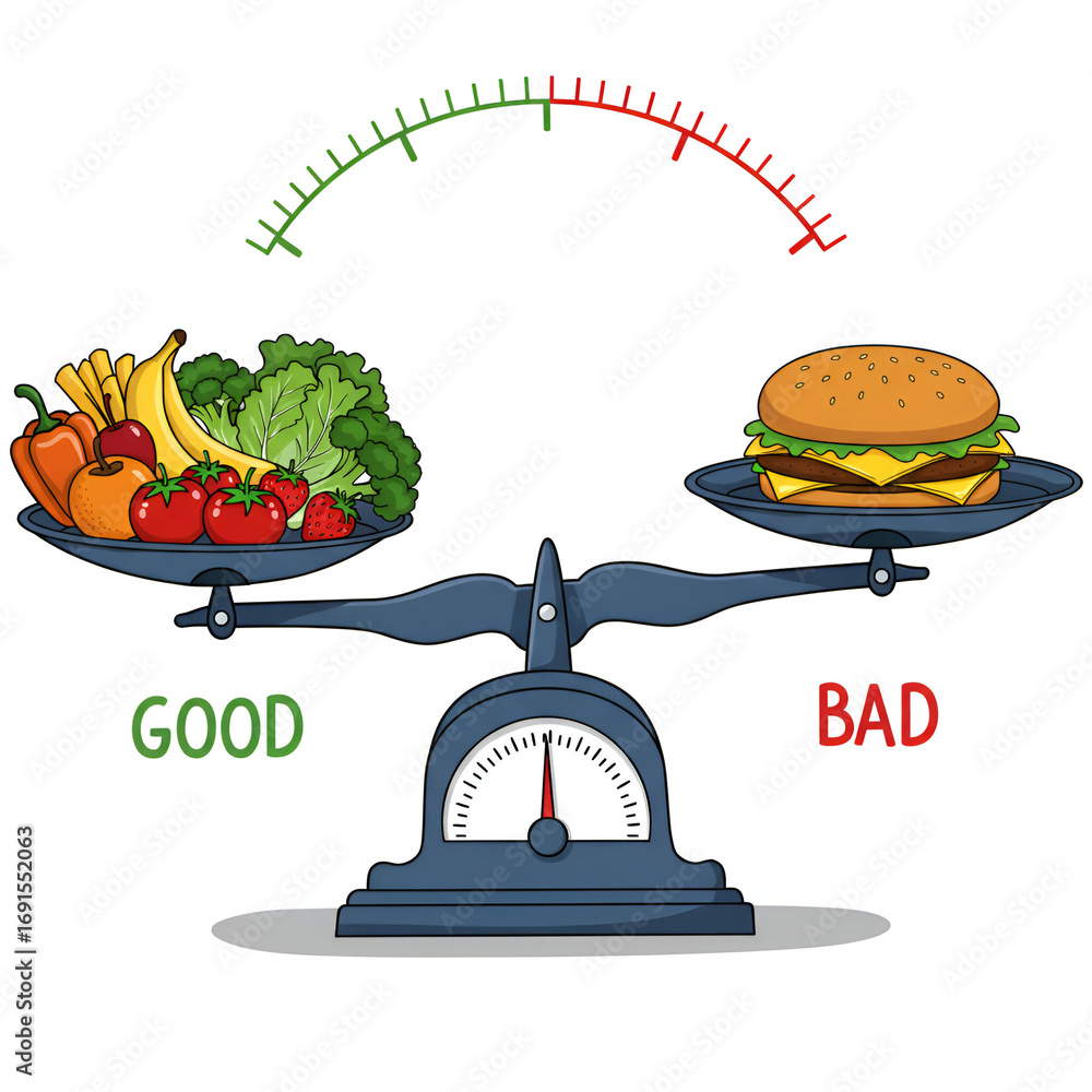 Healthy vs Unhealthy Food: A Balanced Scale Depicting Good and Bad ...