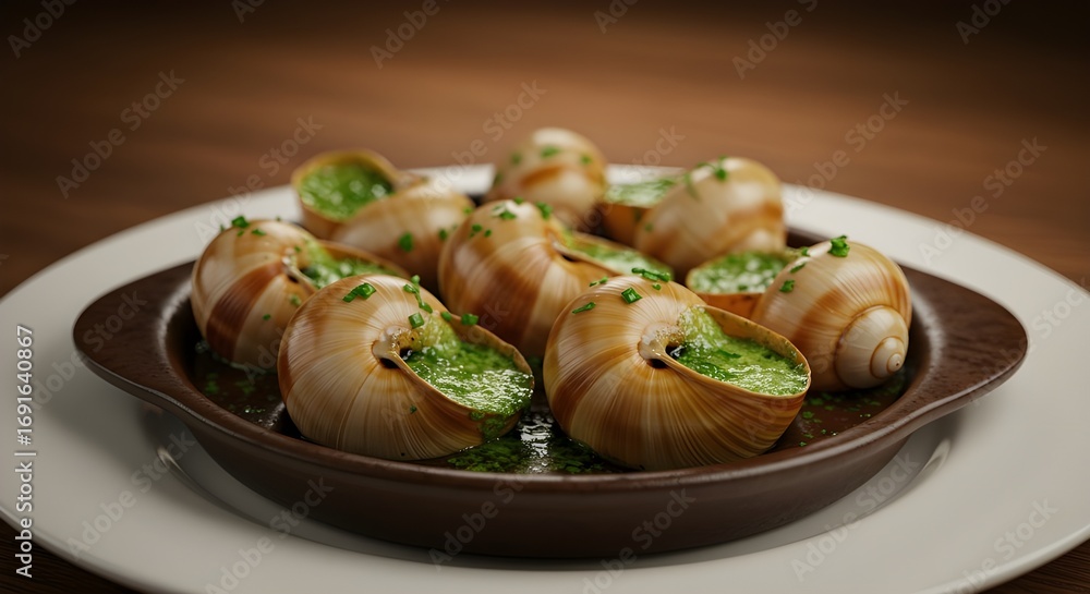 Escargots with garlic butter, traditional French delicacy, gourmet ...