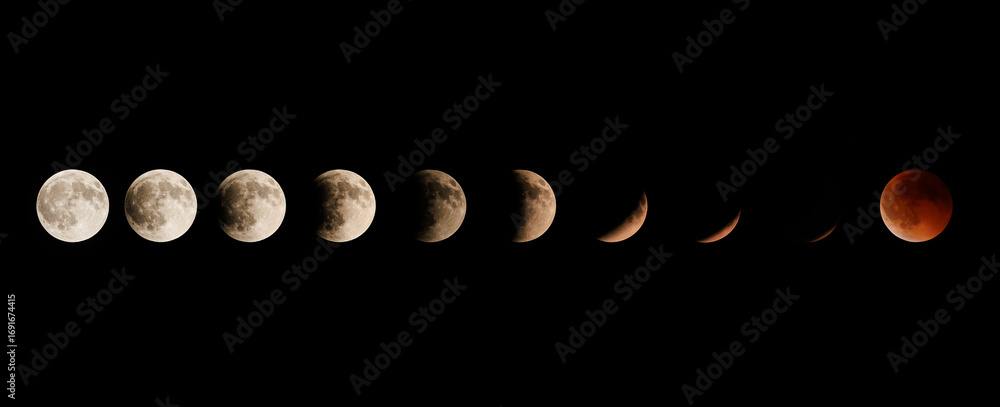 Photo Stock phases of the moon during a total lunar eclipse captured in ...