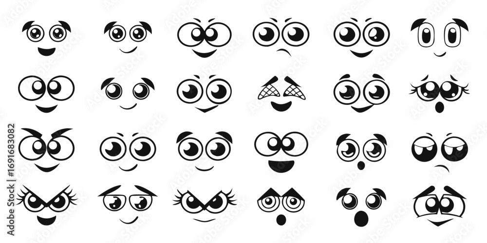 Collection of diverse cartoon eyes and mouths expressing a wide range ...