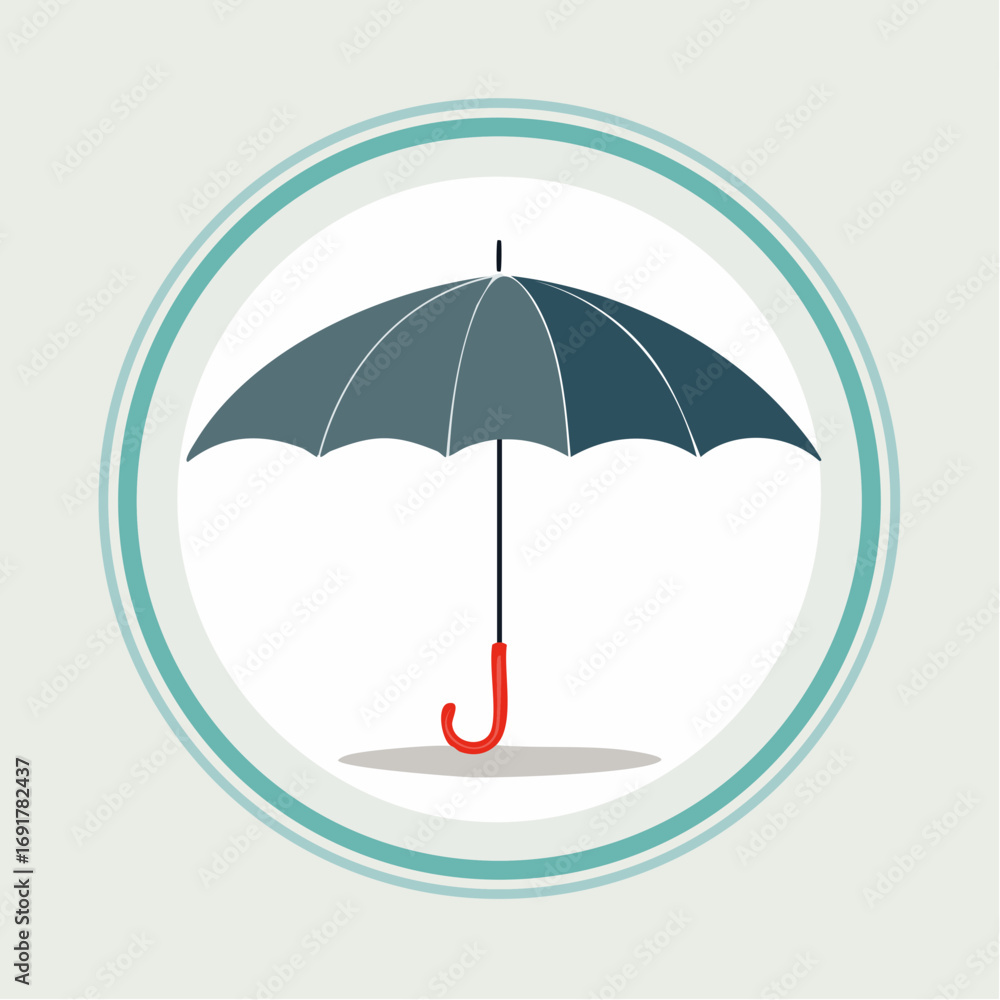 Stylized open umbrella icon in a circular frame, a classic symbol of ...