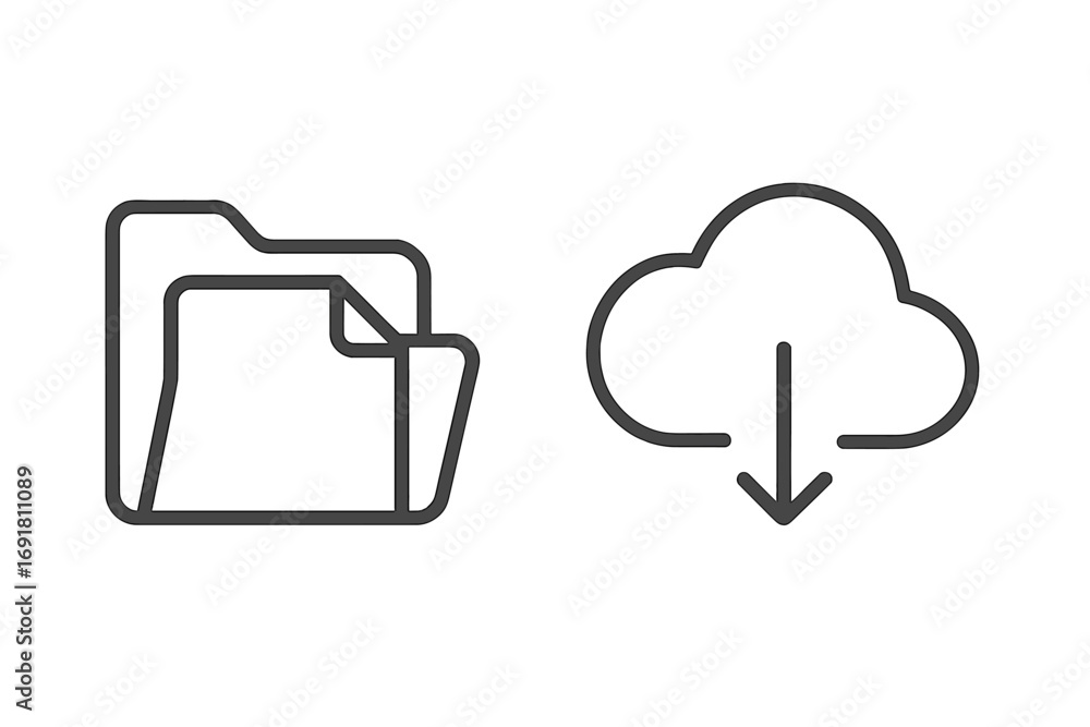 File management and cloud download icon set. Minimalist outline symbols ...