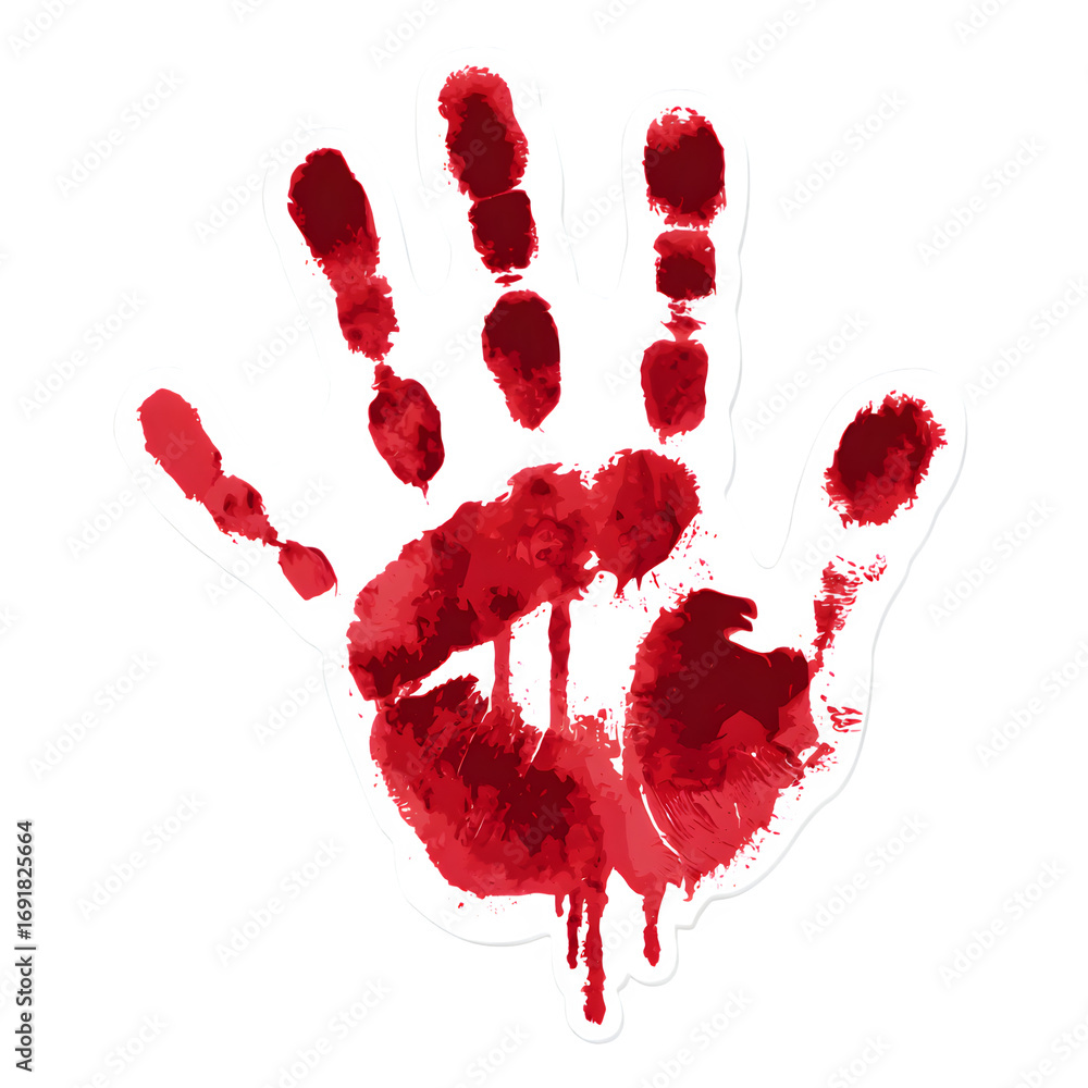 Red Handprint: A haunting handprint stain on a surface, conveying ...