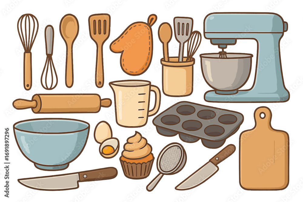 Culinary tools for baking and cooking. Vector set of kitchen utensils ...