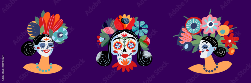 Catrina La Calavera vector flat illustration. Festive spooky skeleton ...
