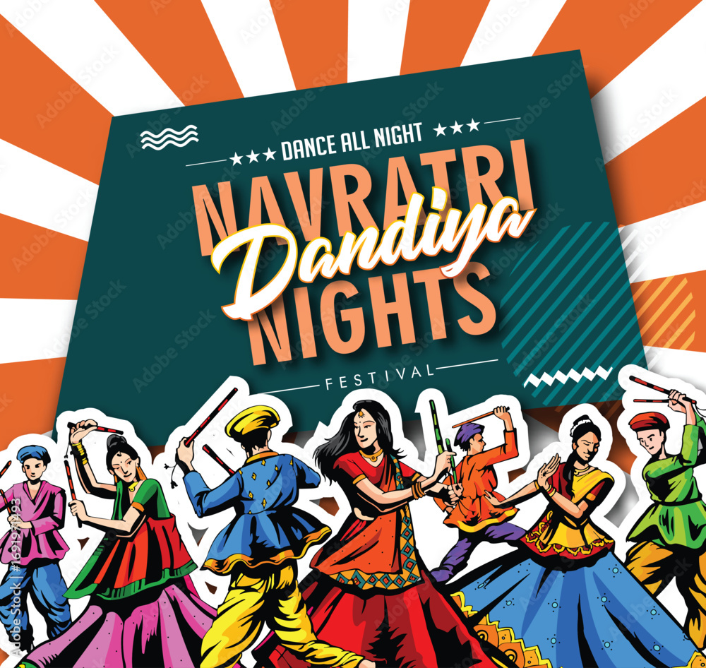 Illustration of couple playing Garba and Dandiya in Navratri ...