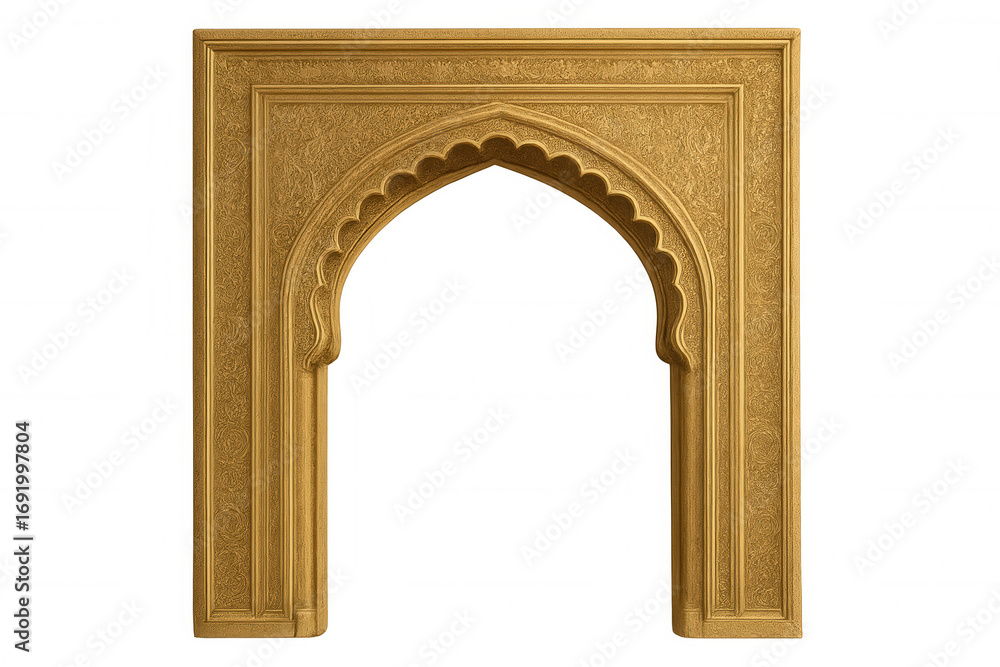 Ornate golden mughal architectural arch detail, transparent backdrop ...