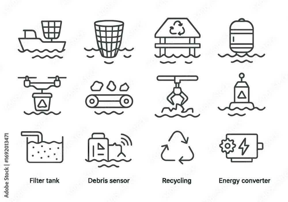 Stock-Vektorgrafik „Ocean Recycling Icons. Outline icon set of Ocean ...