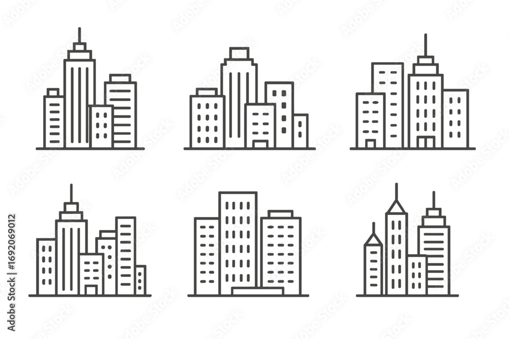 Vector de Stock Vector line art of modern skyscrapers and urban ...