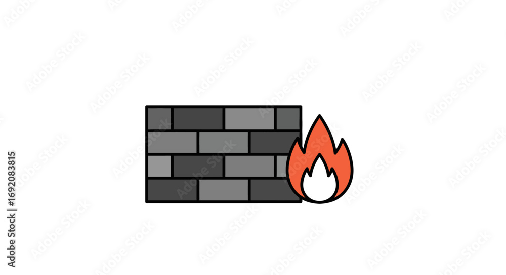 Firewall protecting network with digital flame against cyber threats ...