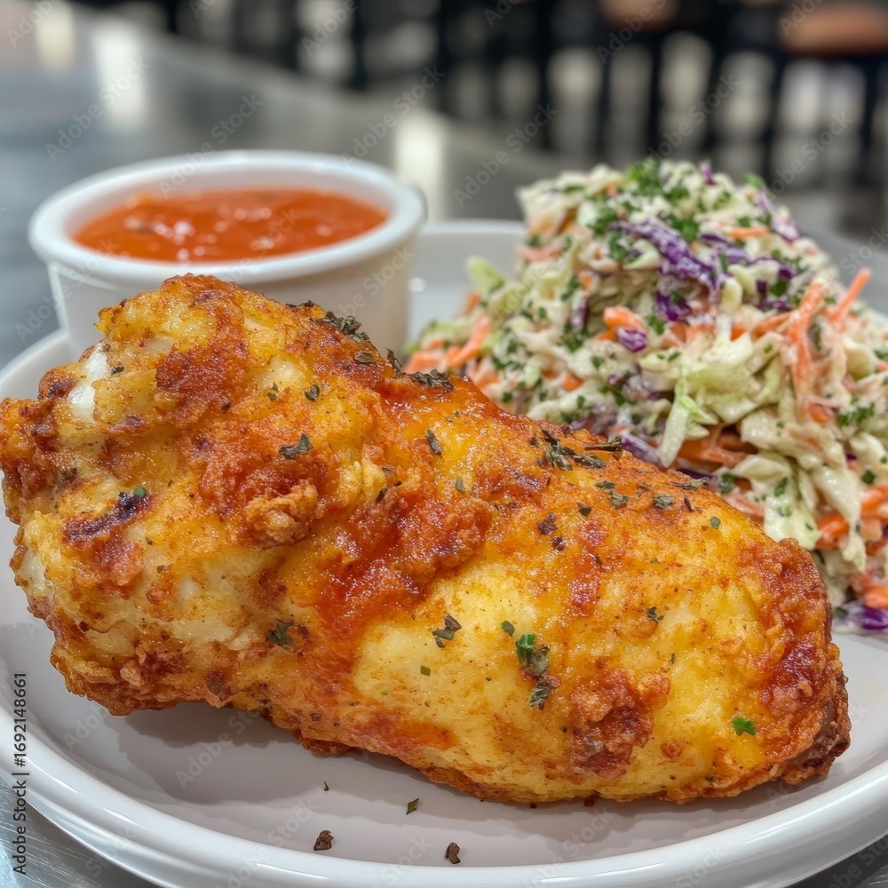 Savory Fried Chicken Served with Crisp Coleslaw, Perfectly ...