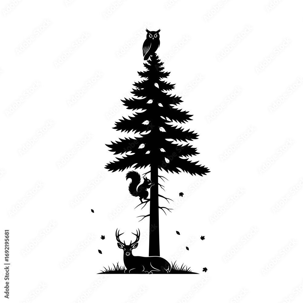 Image vectorielle Stock Vector art of silhouette of a tall pine tree ...