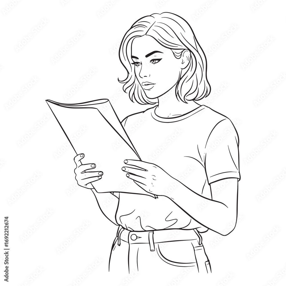 Classic Actress Lineart – Actress Vector Outline Drawing with Refined ...