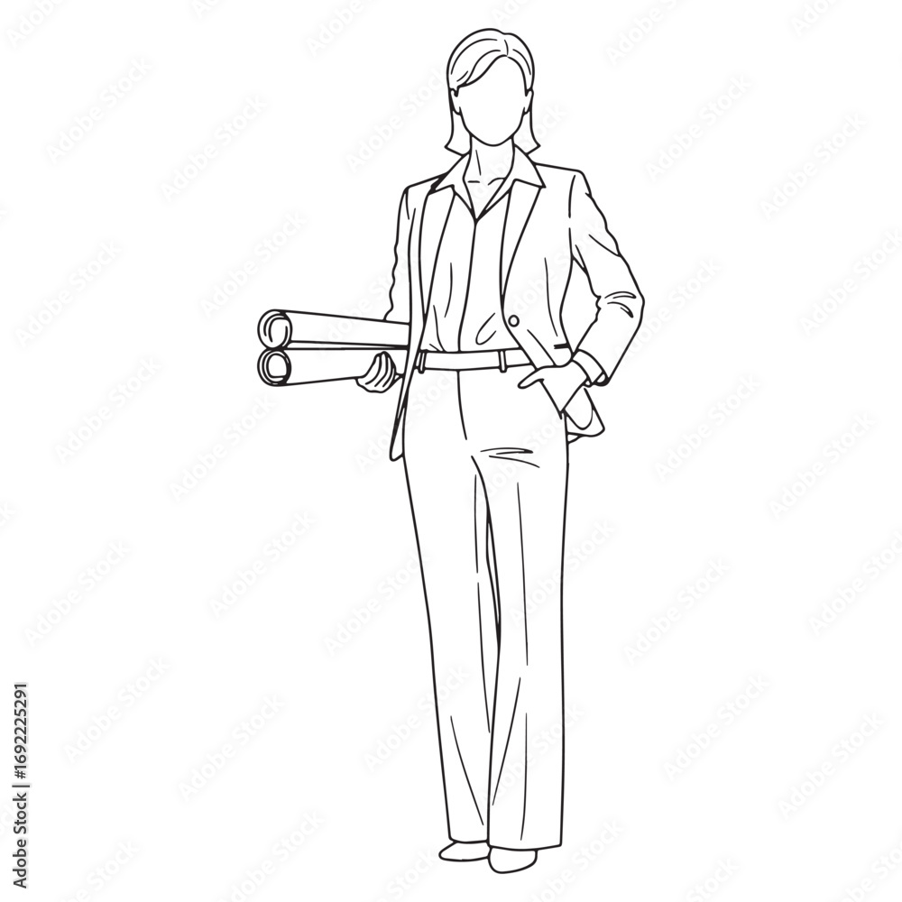 Classic Architect Lineart – Architect Vector Outline Drawing with ...