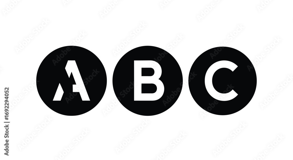 Three black circles with white letters, arranged horizontally ...
