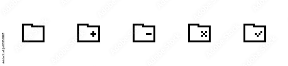 Folder icons, Pixel art folder symbol set with plus minus cross and ...