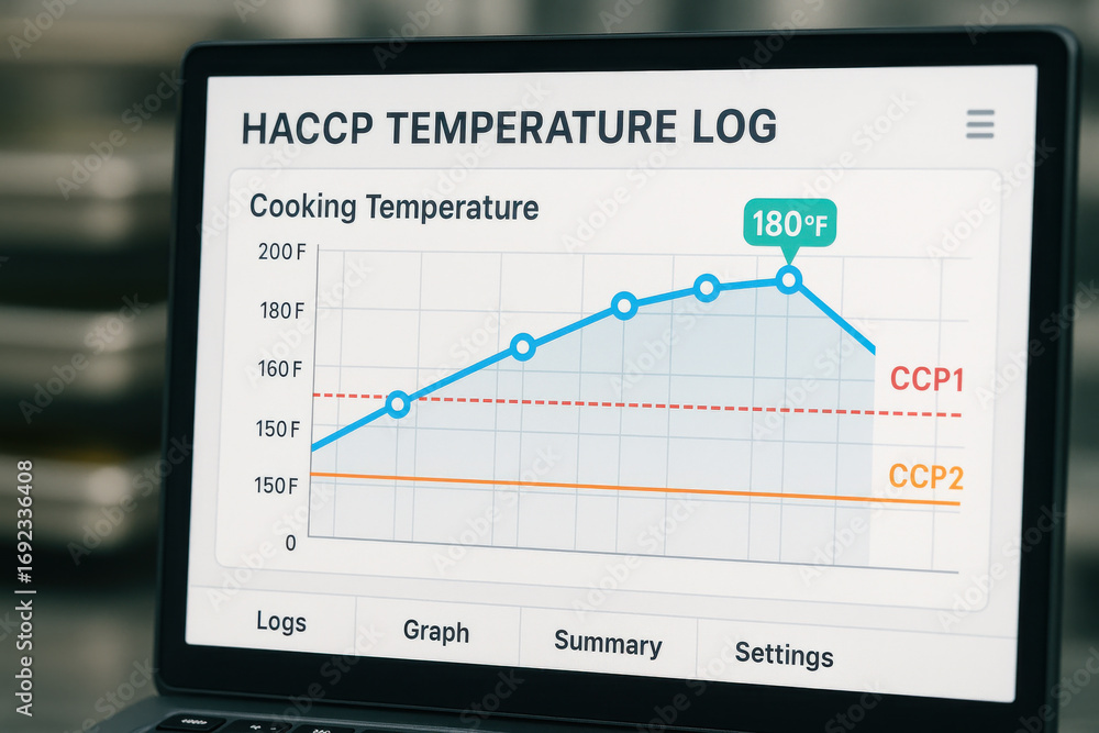 HACCP temperature log showing cooking temperature graph with critical ...