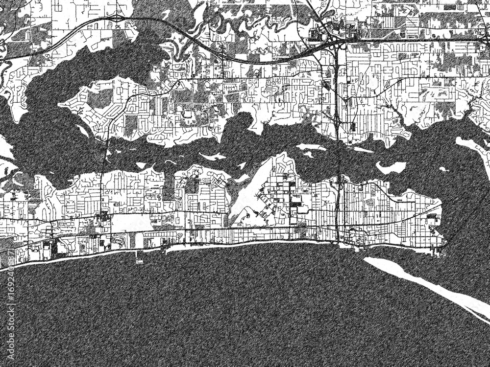Hand-drawn style map illustration of Biloxi, Mississippi, in black and ...