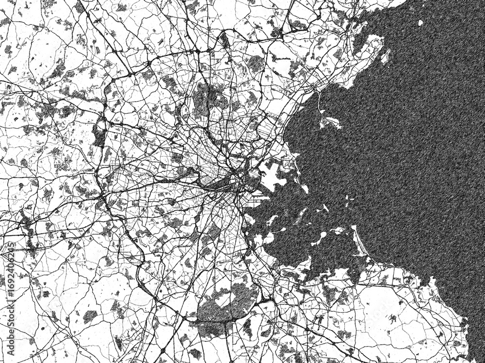 Minimalist map of Boston Metro, Massachusetts, illustrated in black and ...
